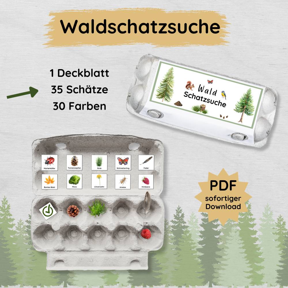Waldschatzsuche im Eierkarton für Kinder zum Ausdrucken, Naturbingo ...