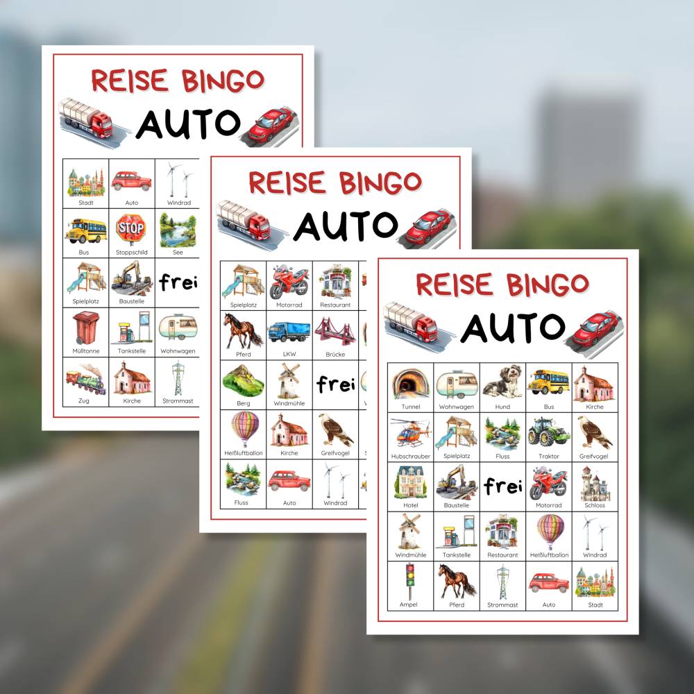 Auto Reise Bingo für Kinder zum Ausdrucken, ideale Beschäftigung für ...