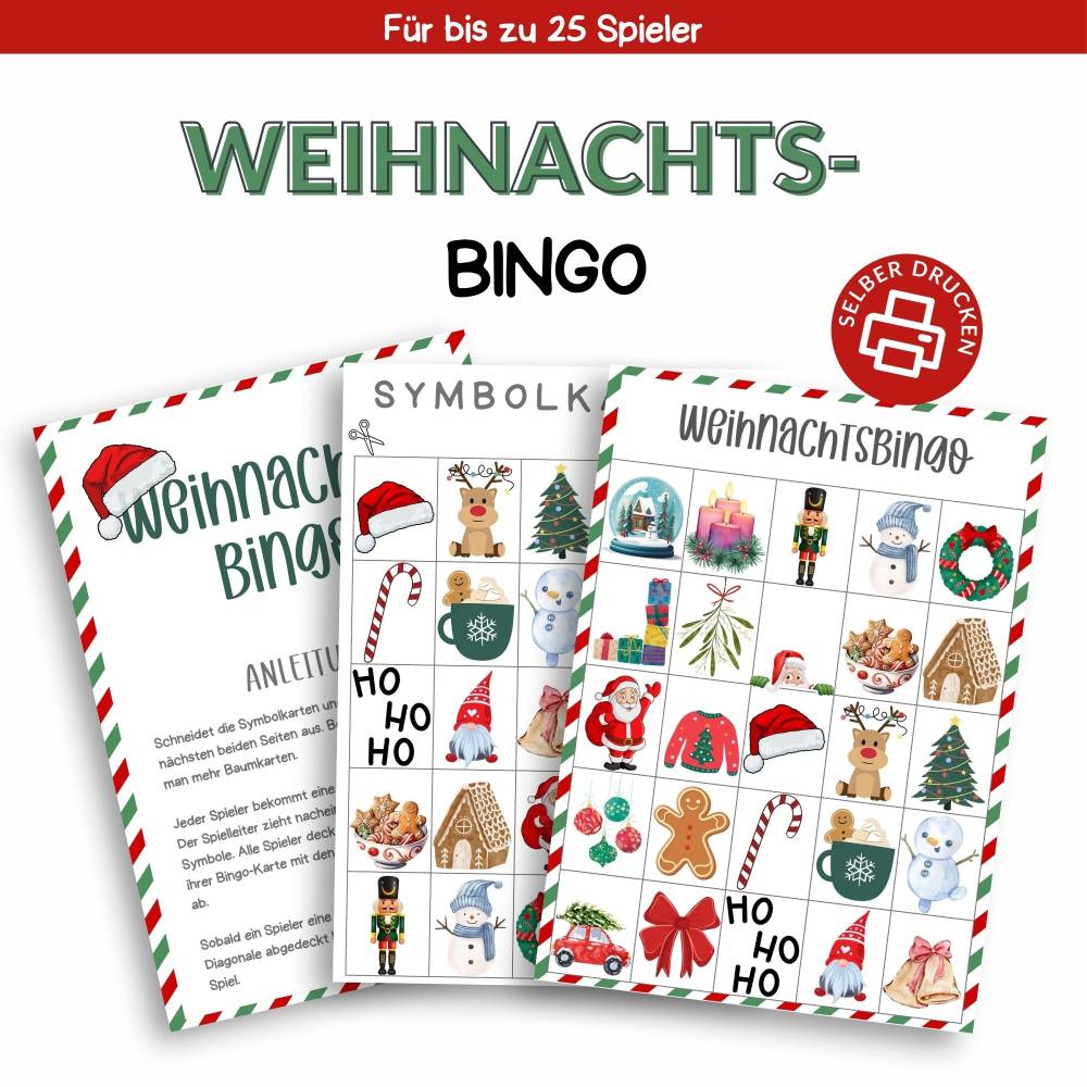 Bingo für Weihnachten Druckvorlage - Weihnachtsbingo zum Selberdrucken ...