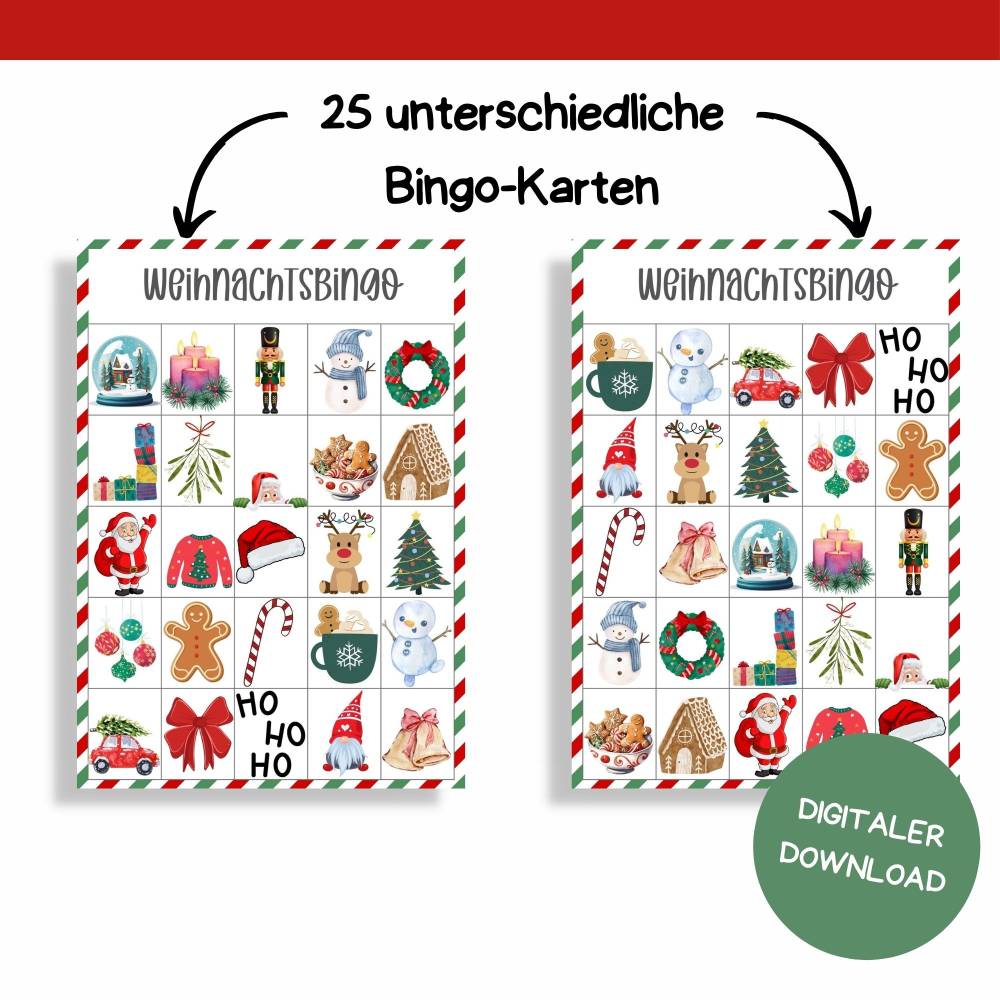 Bingo für Weihnachten Druckvorlage - Weihnachtsbingo zum Selberdrucken ...
