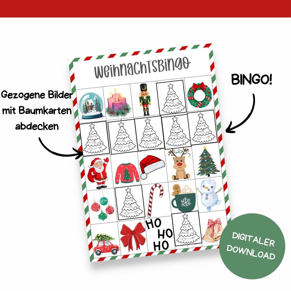 Bingo für Weihnachten Druckvorlage - Weihnachtsbingo zum Selberdrucken ...