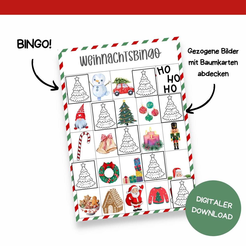 Bingo für Weihnachten Druckvorlage - Weihnachtsbingo zum Selberdrucken ...