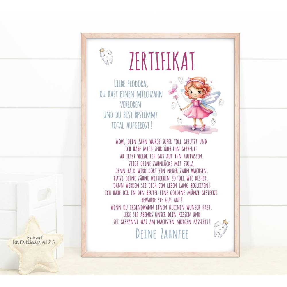 Zertitikat Zahnfee personalisiert, Post von der Zahnfee mit Namen ...