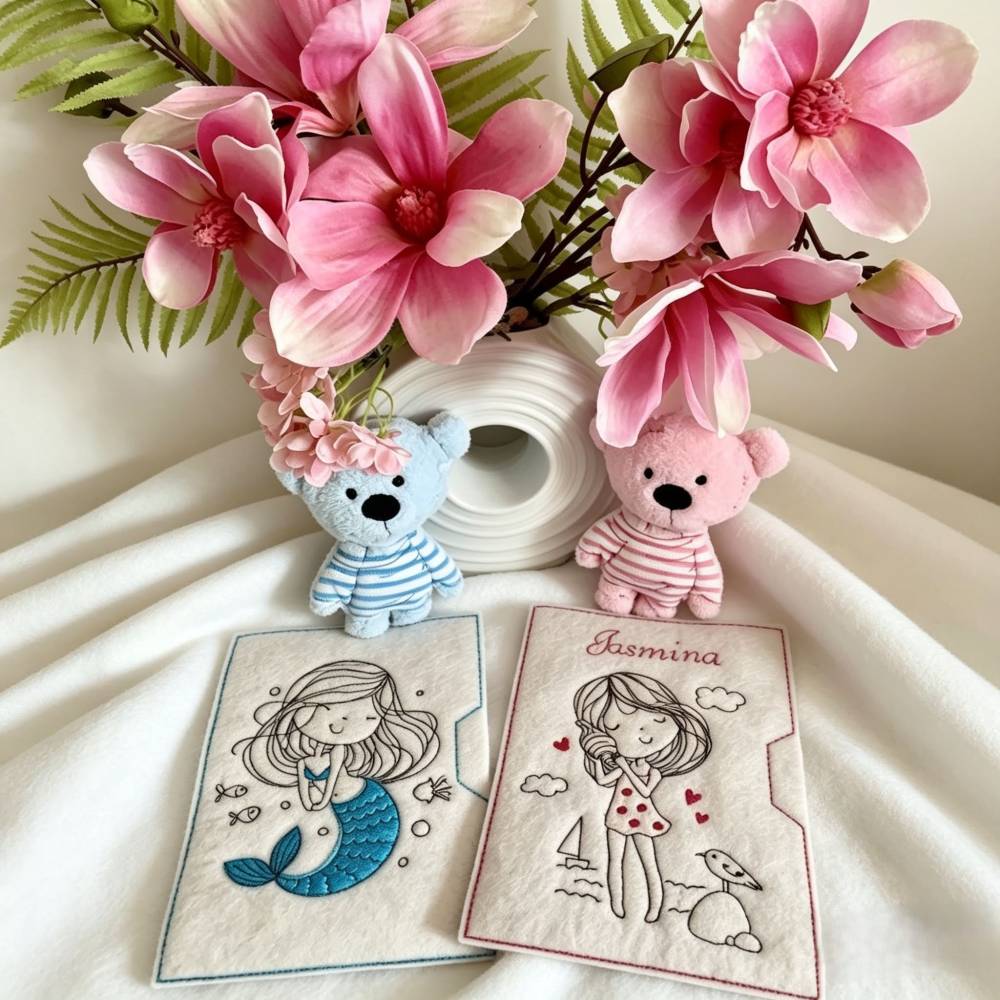 Stickdatei Doodle Maritim Meerjungfrau und Cute Girl Einzelmotive Set 916