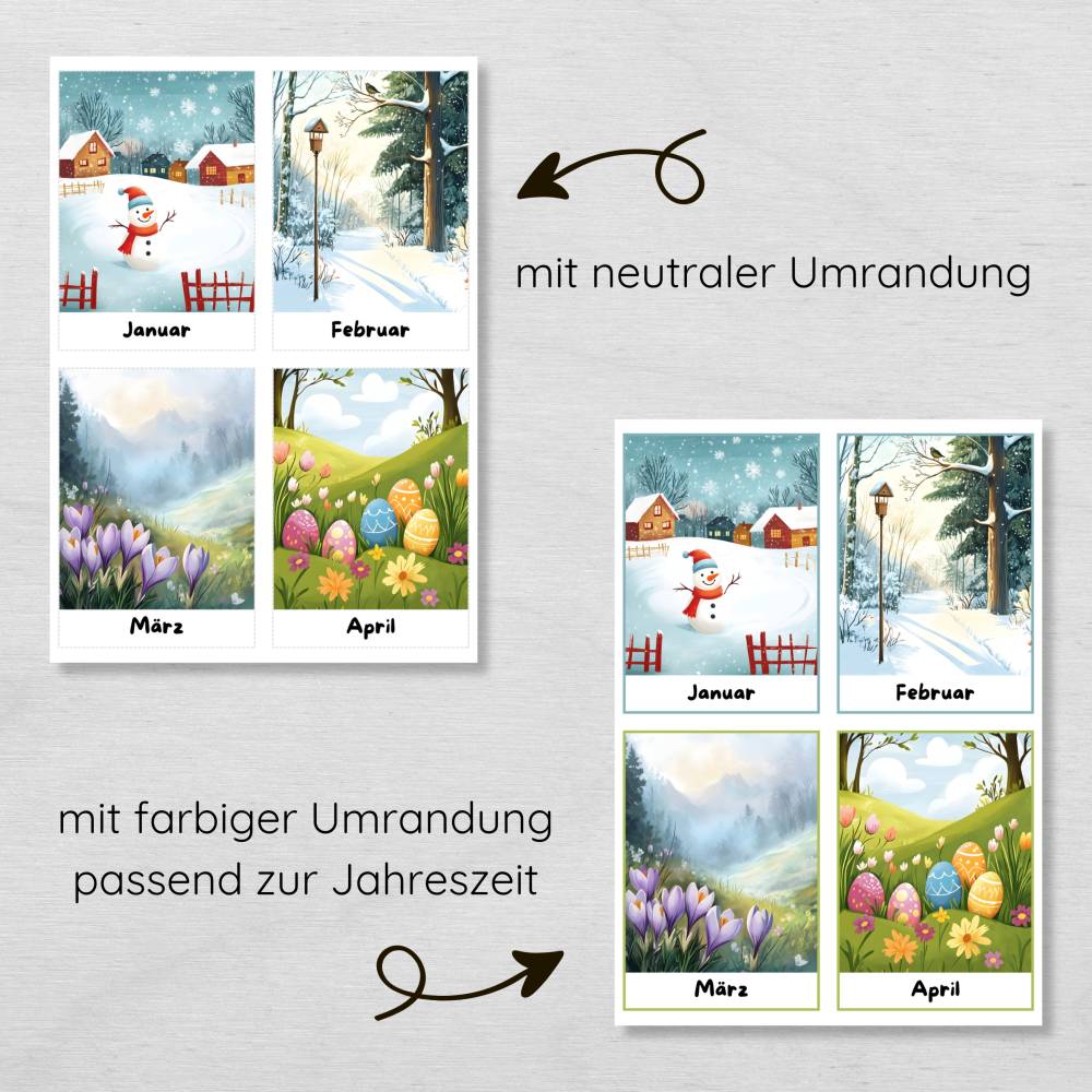 Monate des Jahres Lernkarten für Kinder zum Ausdrucken, Monatskarten ...