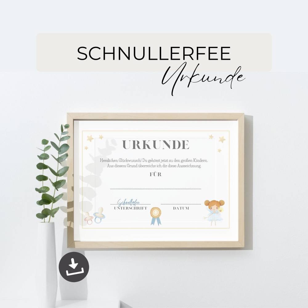 Urkunde Schnullerfee Zertifikat, Geschenkidee zum Abschied vom ...