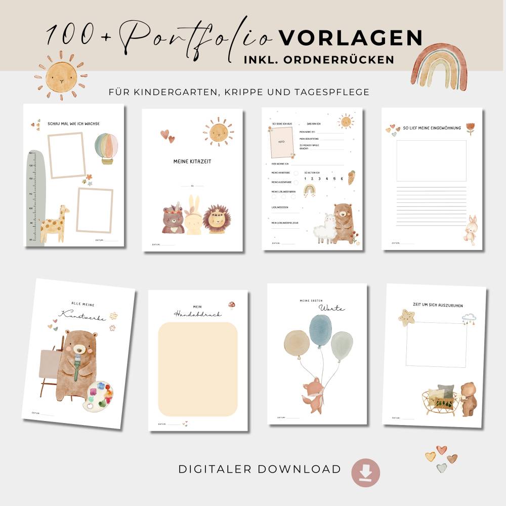 Portfolio für Kindergarten & Kita/Krippe, Vorlagen Portfolio für Kinder ...