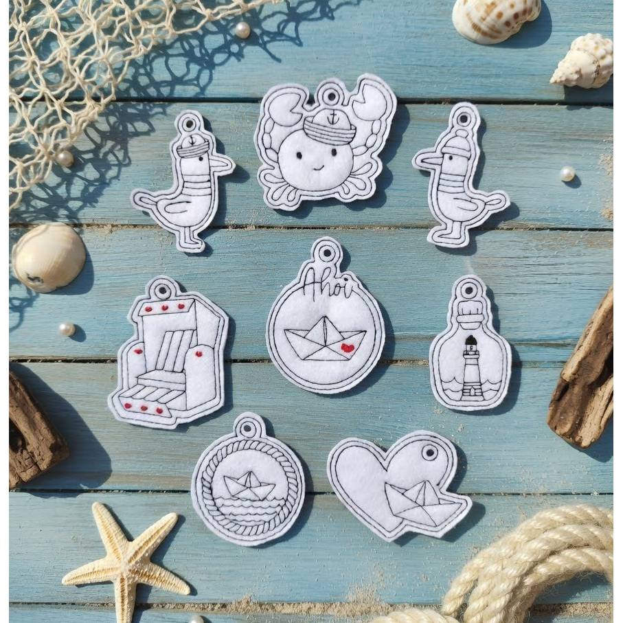 Stickdatei Anhänger Maritim Doodle: Möwe, Herz, Faltboot & mehr – 8 ...