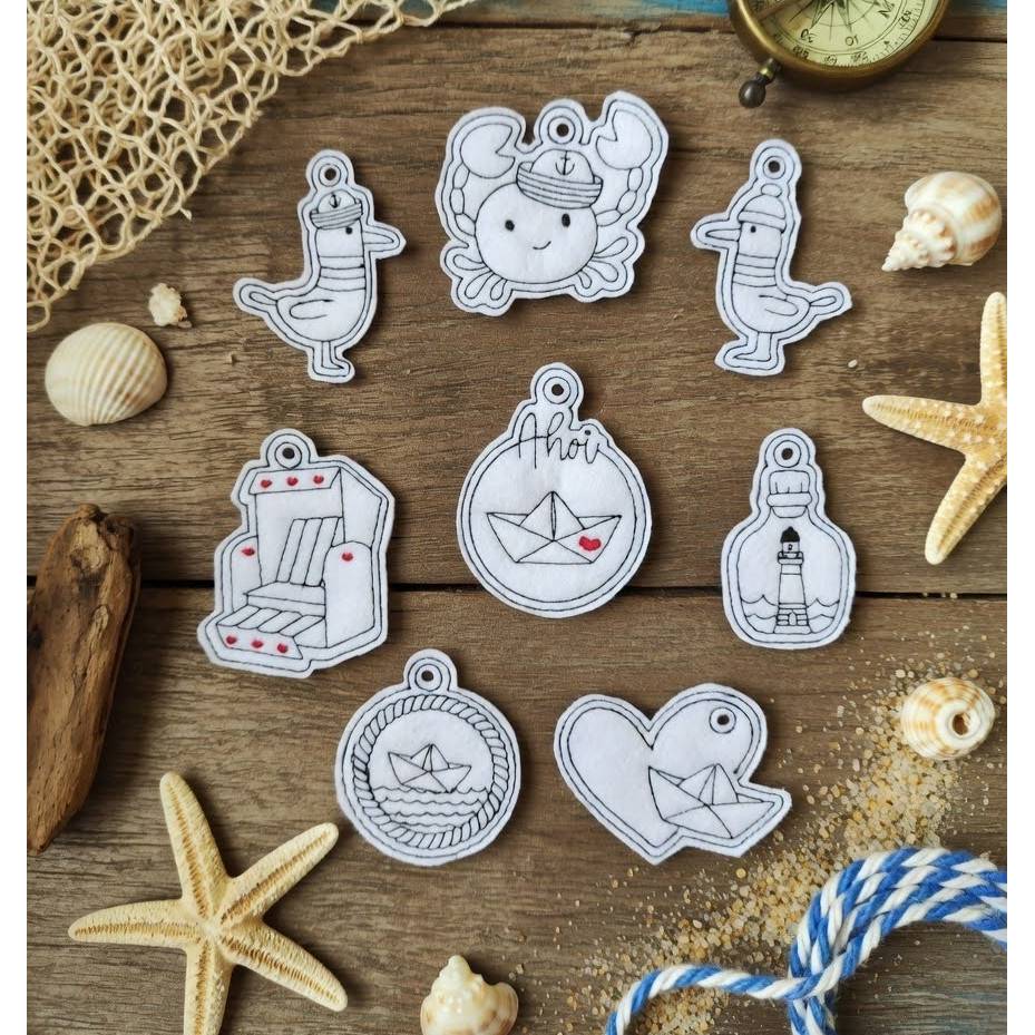 Stickdatei Anhänger Maritim Doodle: Möwe, Herz, Faltboot & mehr – 8 ...