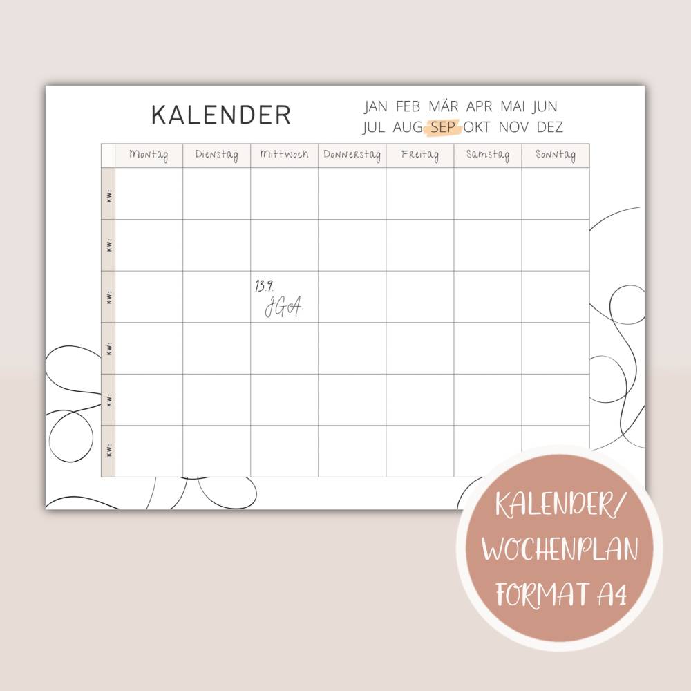 Kalender Jahresansicht, Monatsplan zum Ausdrucken