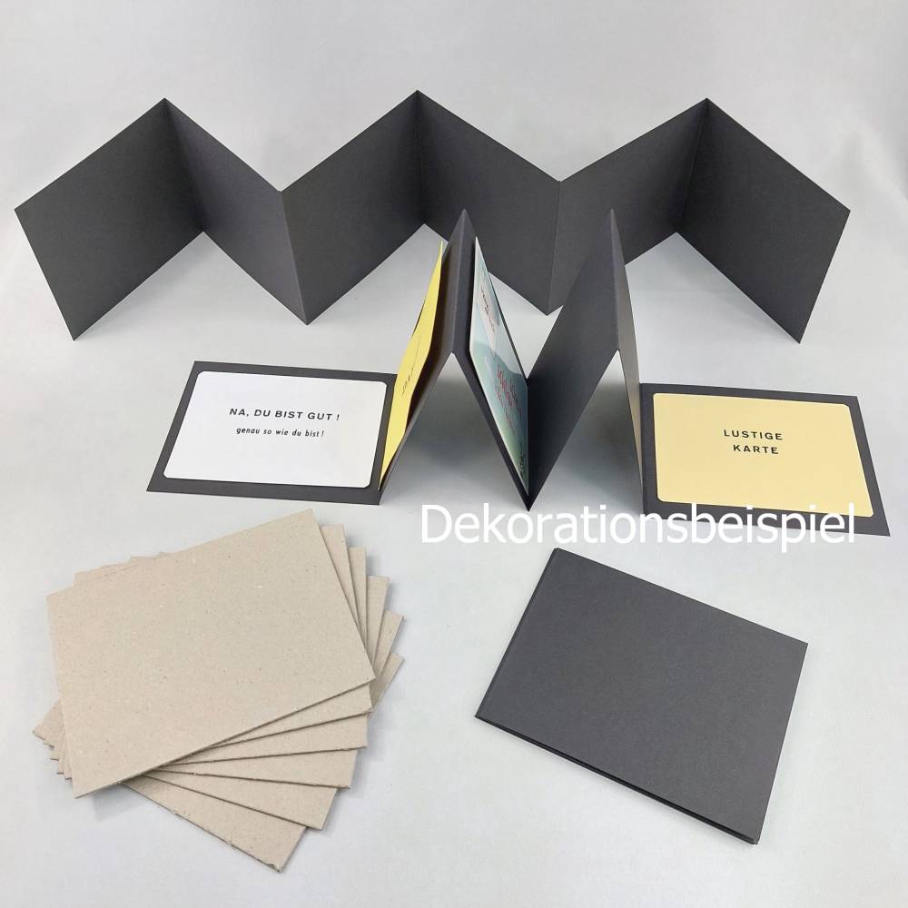 DIY Bastelset, drei Leporello schwarz, Rohlinge, 16,5 x 12,8 cm