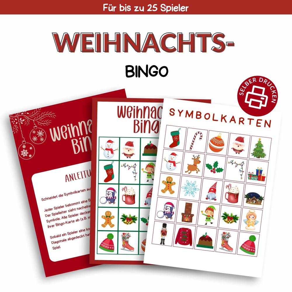 Bingo für Weihnachten Druckvorlage - Weihnachtsbingo zum Selberdrucken ...