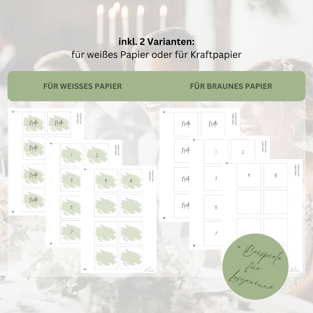 Hochzeit Spiel Tombola mit Losen zum selbst ausdrucken & beschriften ...
