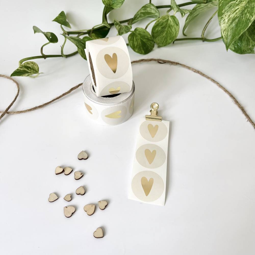 Aufkleber CREME rund mit goldenem Herz 10 Sticker Geschenkaufkleber ...